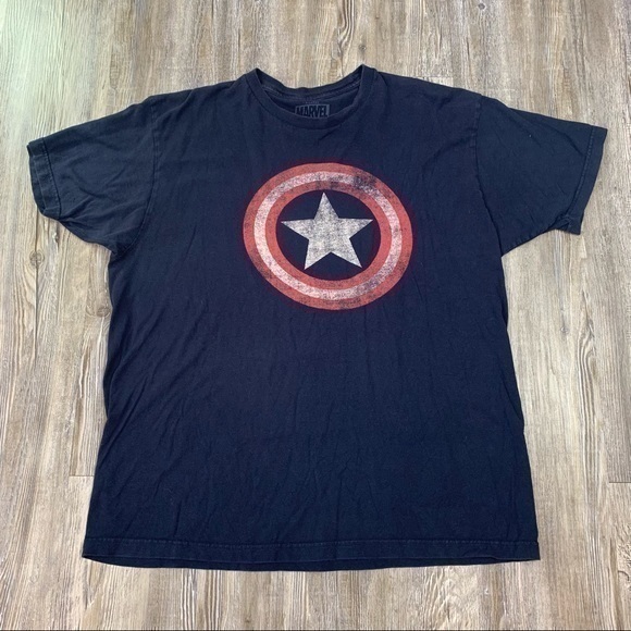 Marvel | Shirts | Marvel Captain America Navy Blue Red White Tee Size ...